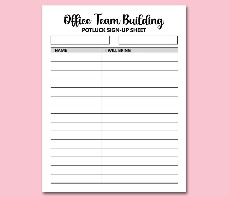 Office Team Building Potluck Sign up Sheet Printable Signup - Etsy