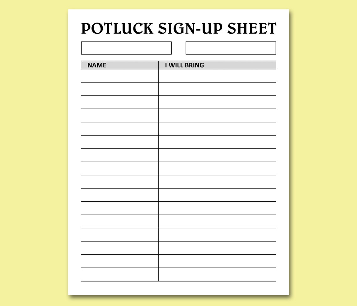 Potluck Sign up Sheet Printable, Holidays Events Potluck Brunch Dinner ...