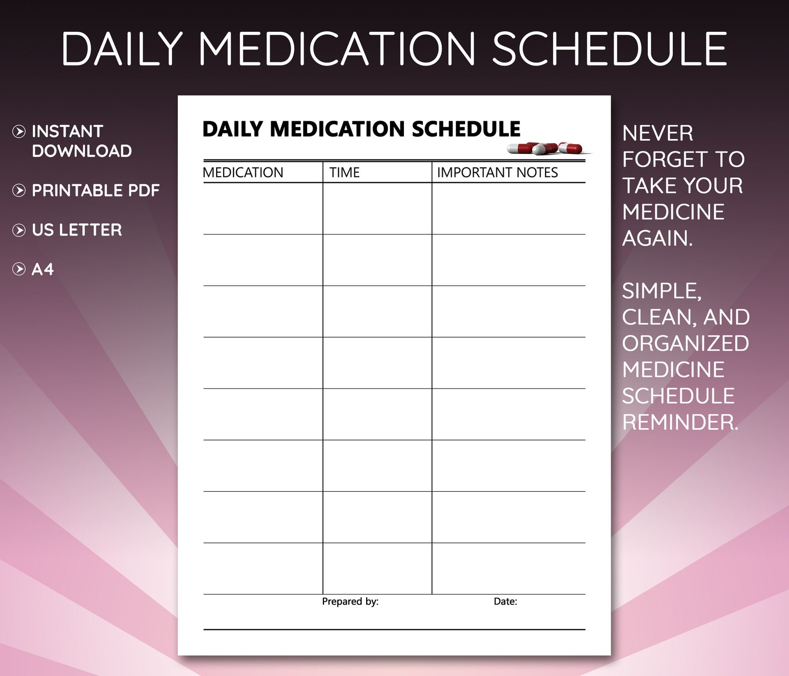Medication Tracker Printable, Simple Daily Medication List Printable ...
