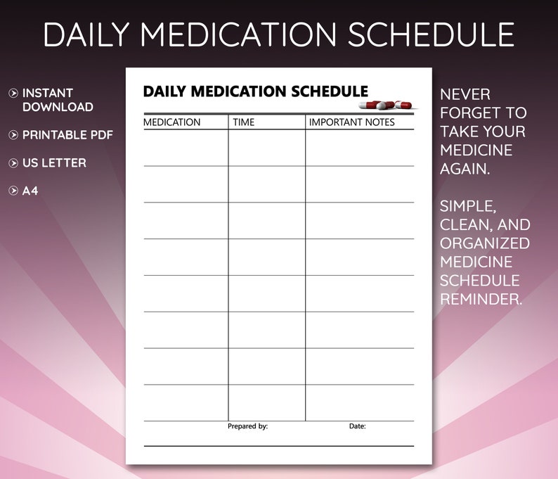 Medication Tracker Printable, Simple Daily Medication List Printable ...