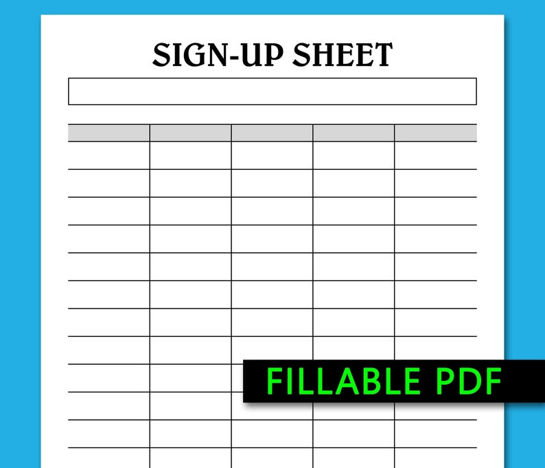 SIGN UP Sheet Printable Fillable PDF Blank Signup Volunteers - Etsy