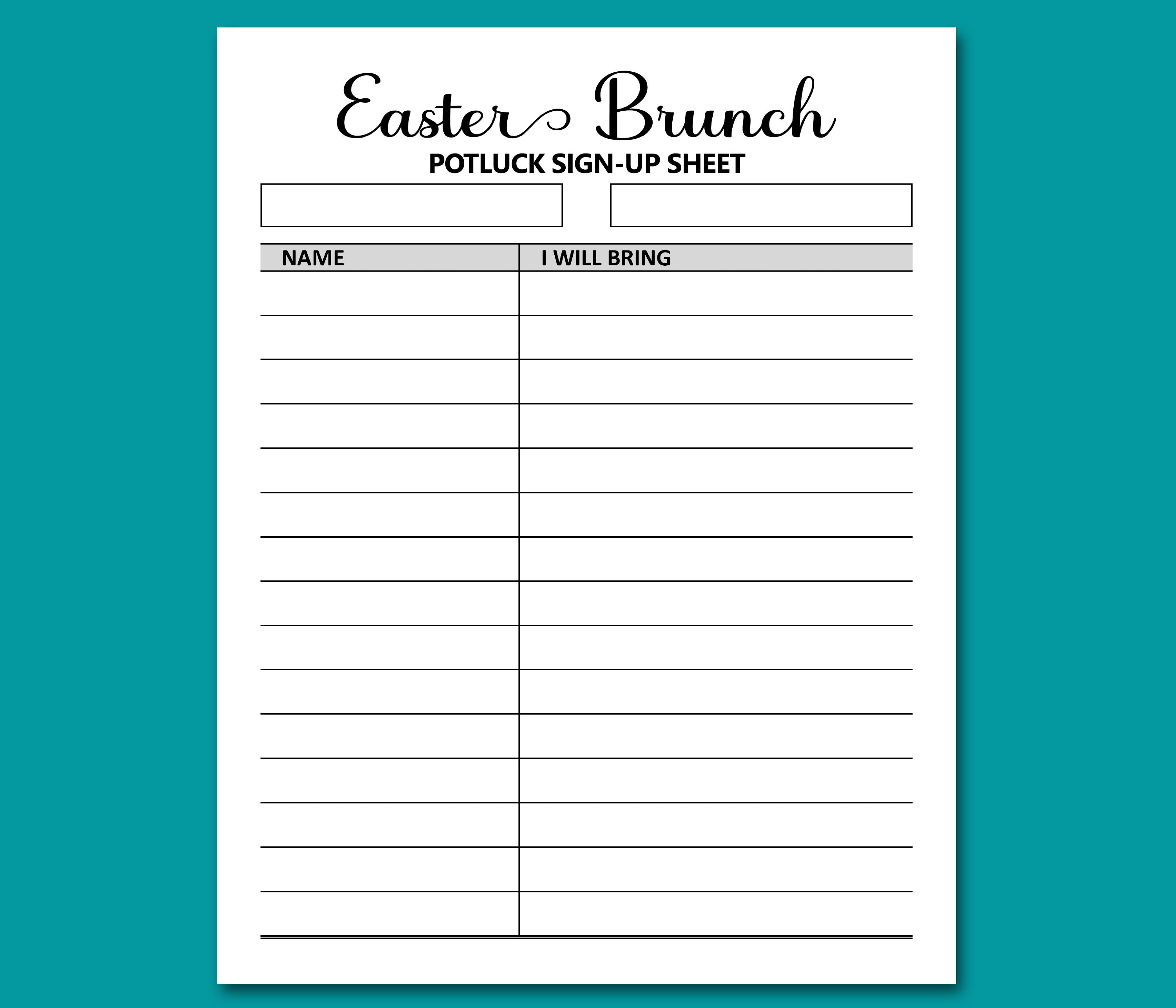 Easter Brunch Potluck Sign up Sheet Printable, Signup Form for Potluck ...