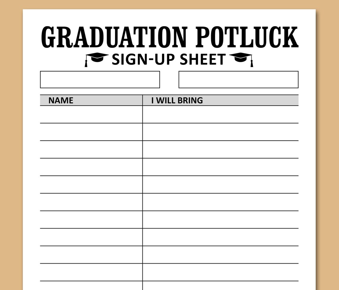 Graduation Potluck Sign up Sheet Printable Template, School College ...