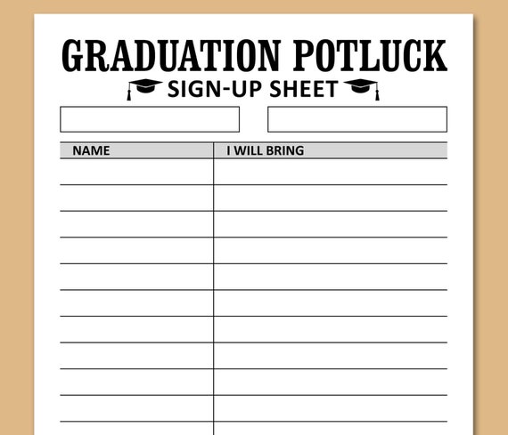 Graduation Potluck Sign up Sheet Printable Template School - Etsy Hong Kong