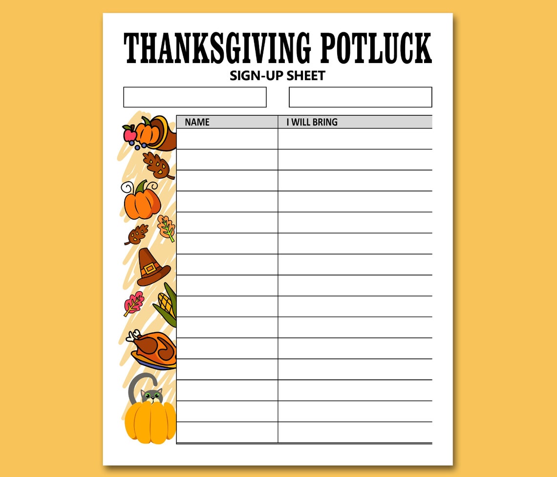 Thanksgiving Potluck Sign up Sheet Printable Letter - Etsy