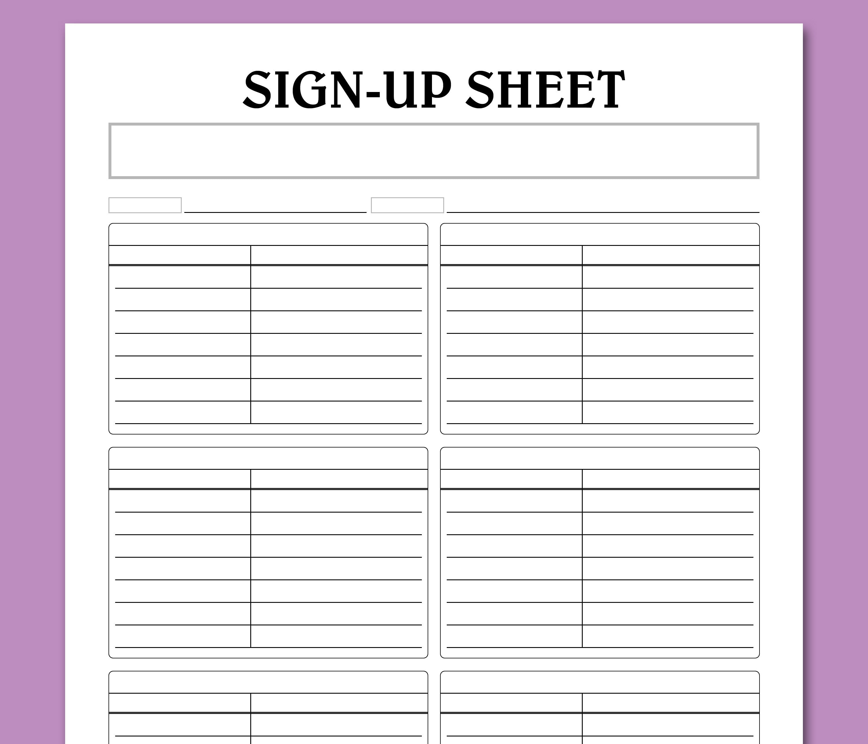 Potluck Sign up Sheet Printable Template, Blank Headings, Organizing ...