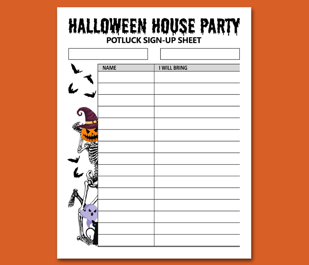Halloween House Party Potluck Sign up Sheet Printable, Halloween Dinner ...