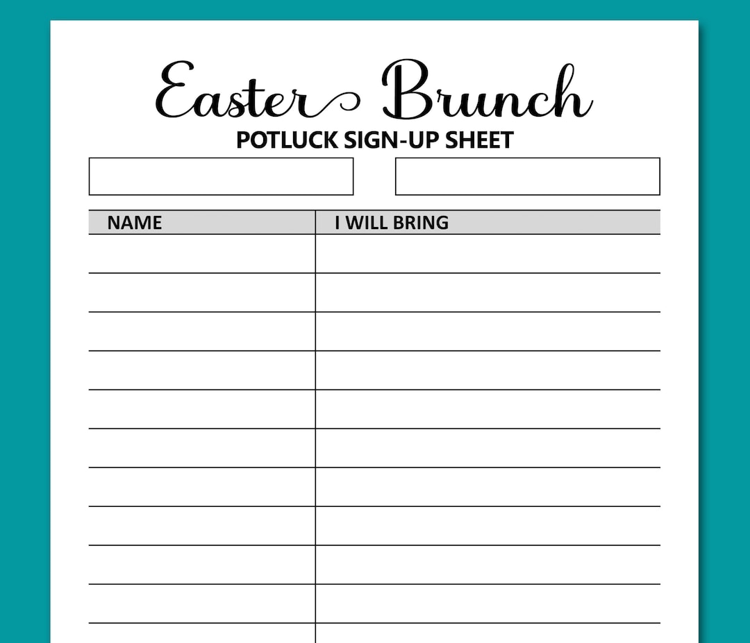 Easter Brunch Potluck Sign up Sheet Printable, Signup Form for Potluck ...