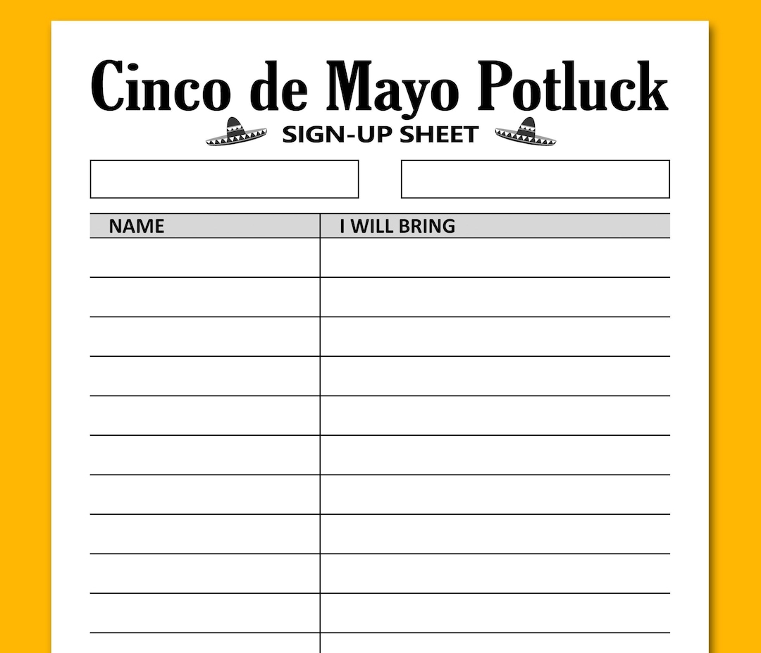 Cinco De Mayo Potluck Sign up Sheet PRINTABLE, Party Signup Form ...