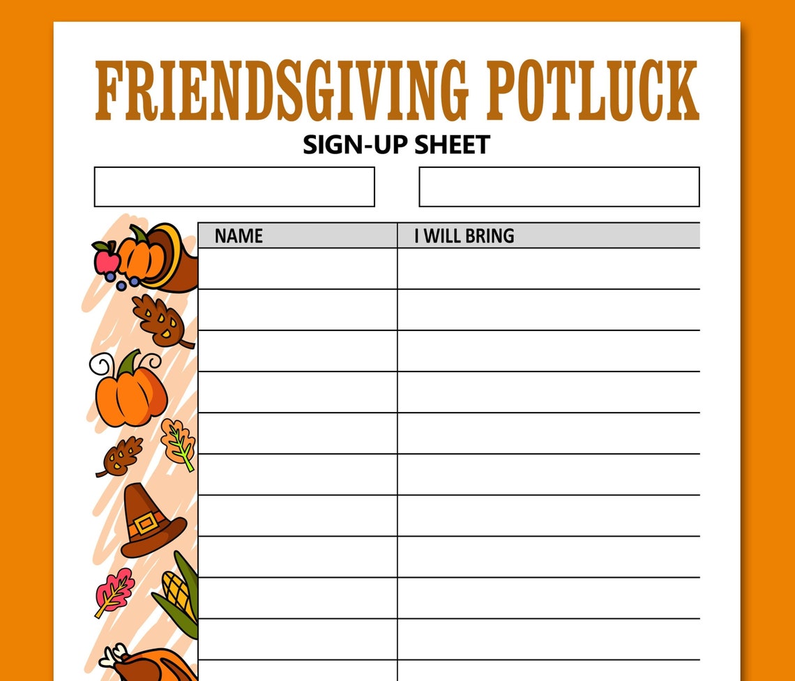 Friendsgiving Potluck Sign up Sheet Printable, Friends Thanksgiving ...