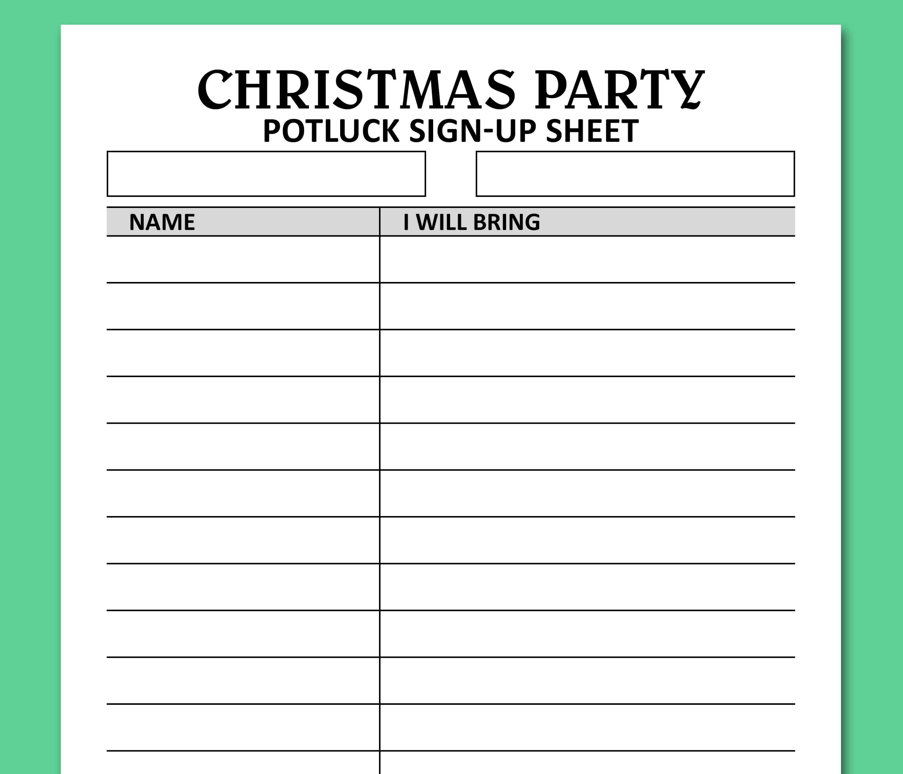 Christmas Potluck Sign up Sheet Printable PDF, Holiday Potluck Brunch ...