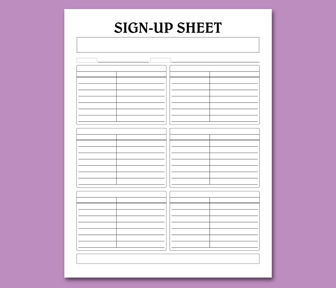 Potluck Sign up Sheet Printable PDF, Volunteer Sign Up, Blank Headings ...