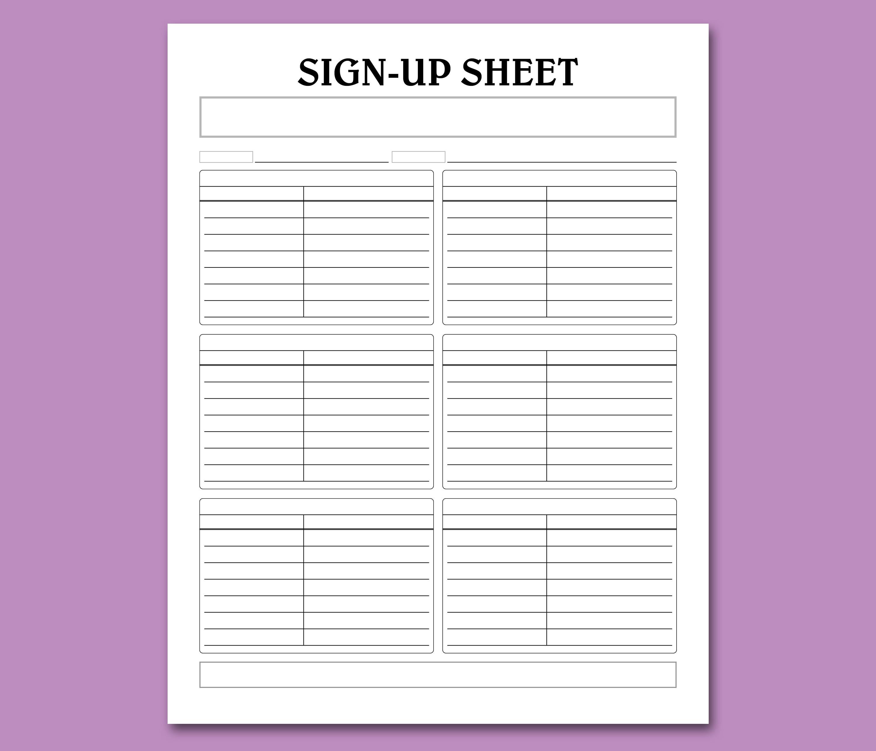 Potluck Sign up Sheet Printable PDF, Volunteer Sign Up, Blank Headings ...