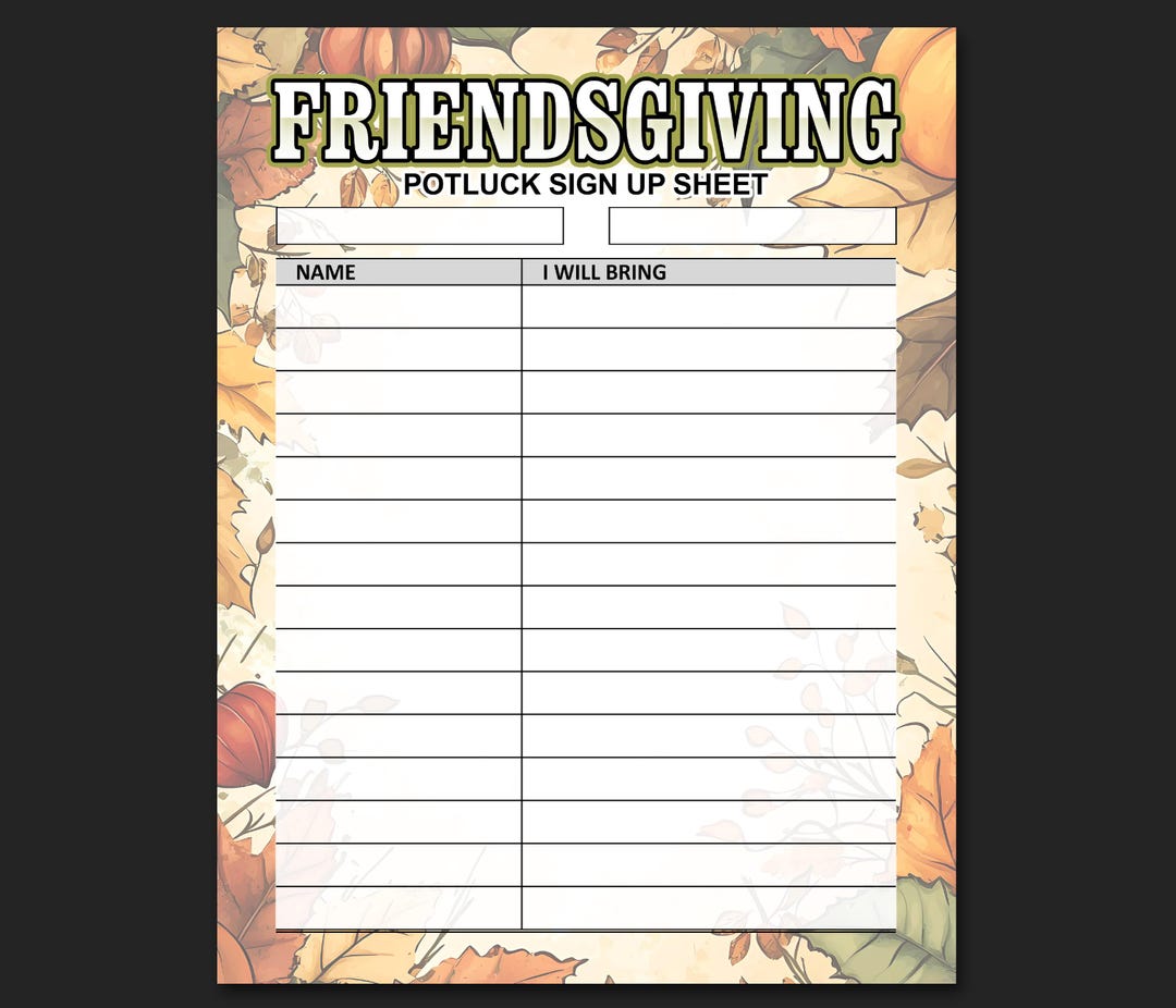 Friendsgiving Potluck Sign up Sheet Printable, Friends Thanksgiving ...