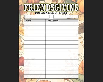 Friendsgiving Potluck Sign up Sheet Printable, Friends Thanksgiving ...