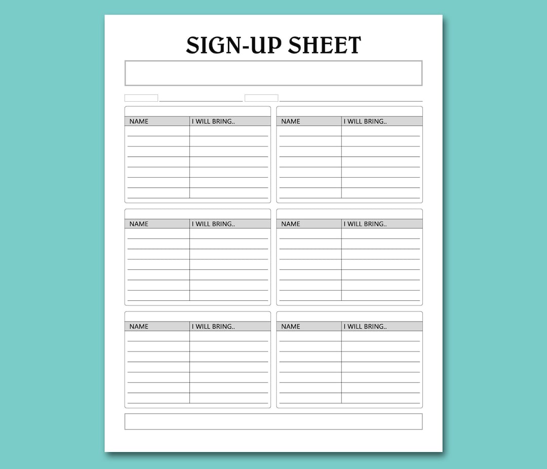 Potluck Sign up Sheet Printable Template, Sign up Sheet Template for ...
