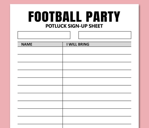 Football Party Potluck Sign up Sheet Printable Signup Form - Etsy