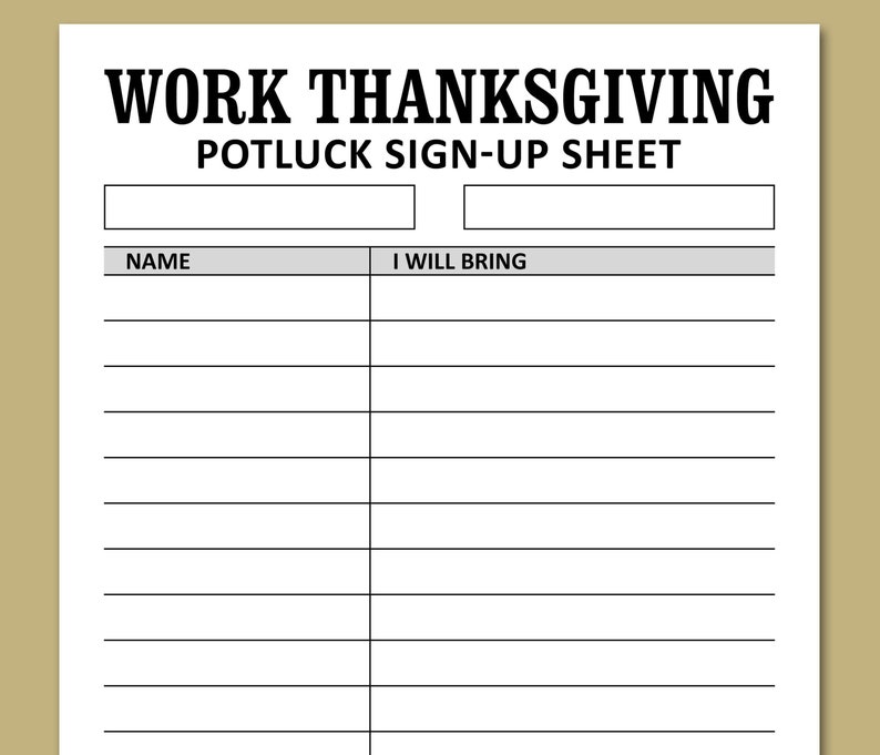 Work Thanksgiving Potluck Sign up Sheet PRINTABLE Template, Office ...