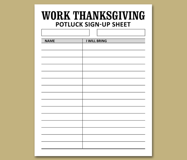 Work Thanksgiving Potluck Sign up Sheet PRINTABLE Template | Etsy