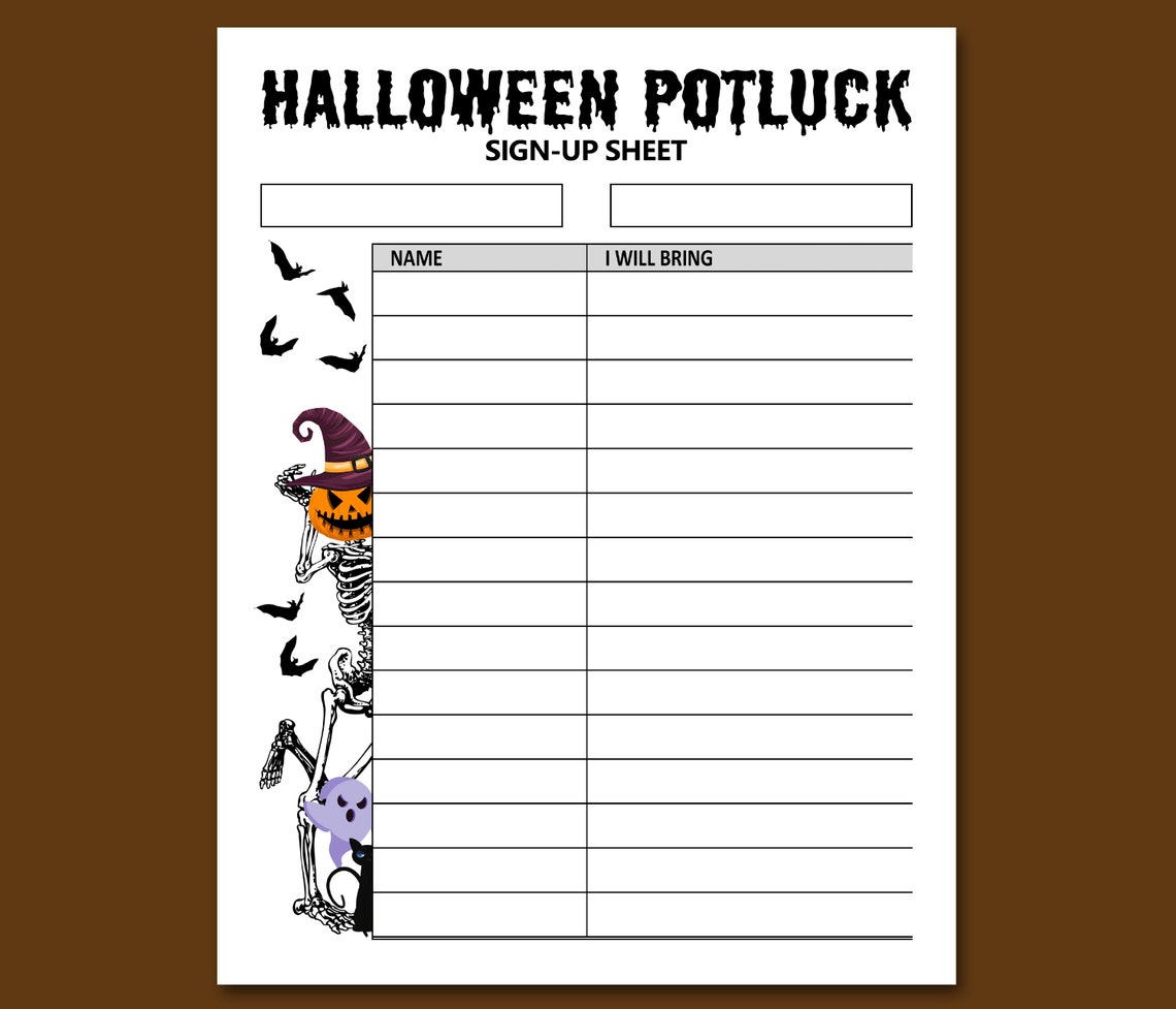 Halloween Potluck Sign up Sheet Printable Letter 02 - Etsy
