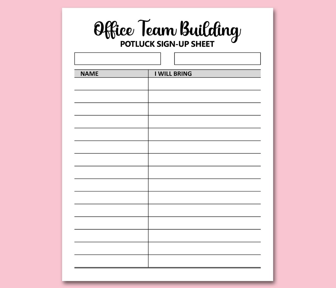 Office Team Building Potluck Sign up Sheet Printable, Signup Form ...