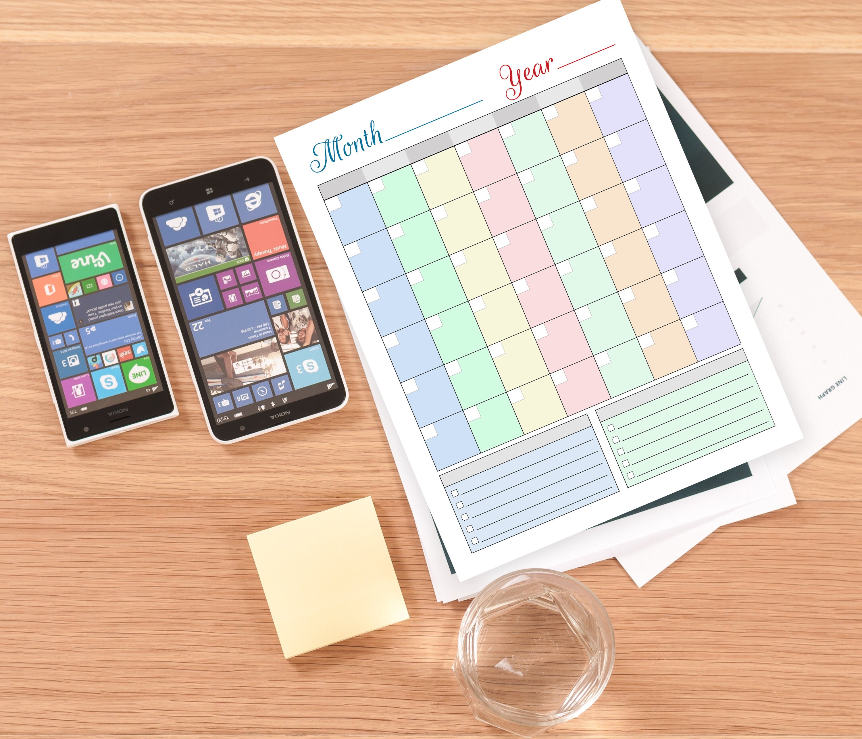 Colored BLANK Calendar Printable, Blank Perpetual Calendar, Undated ...