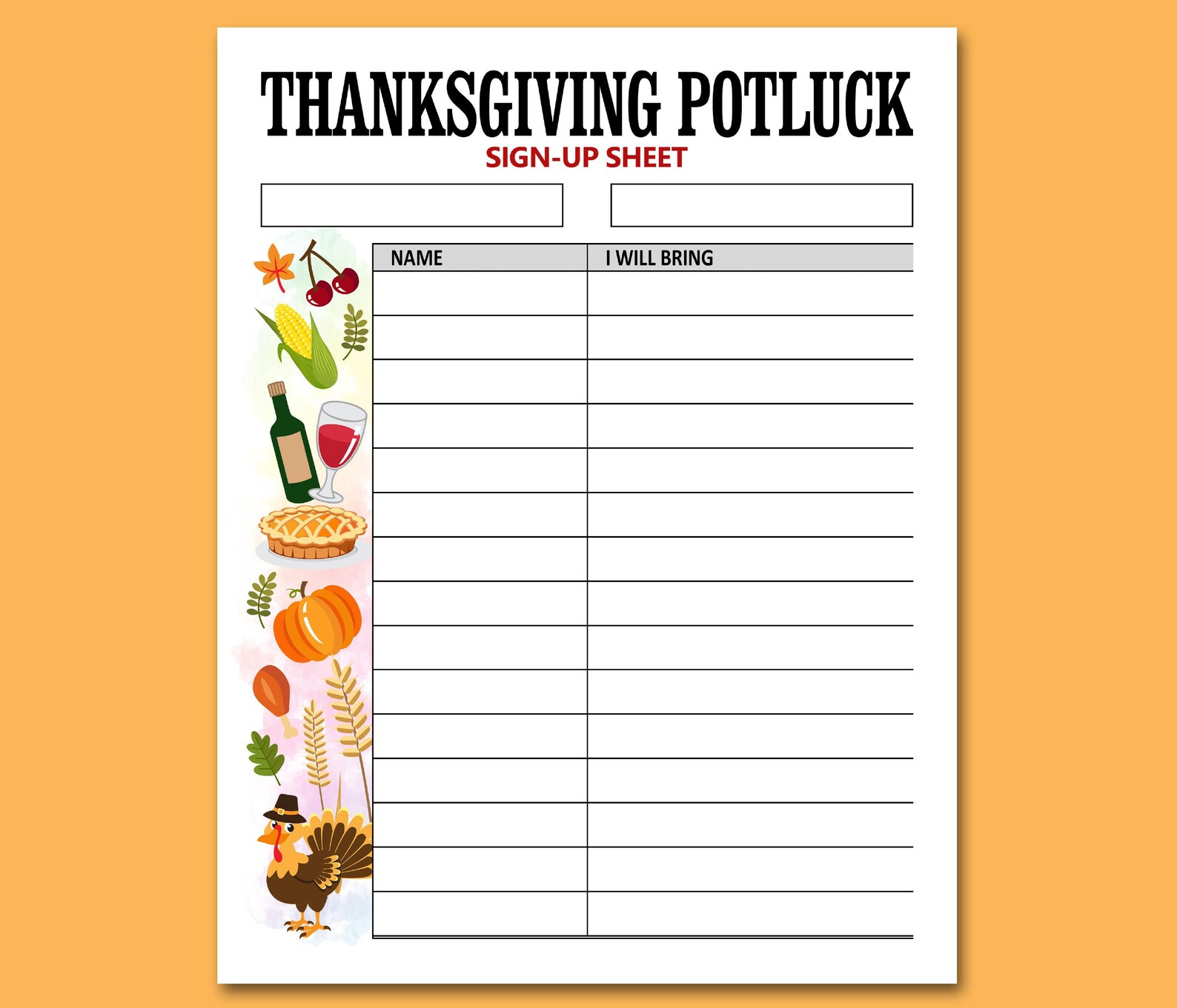 Thanksgiving Potluck Sign up Sheet Printable Letter Size, Thanksgiving ...