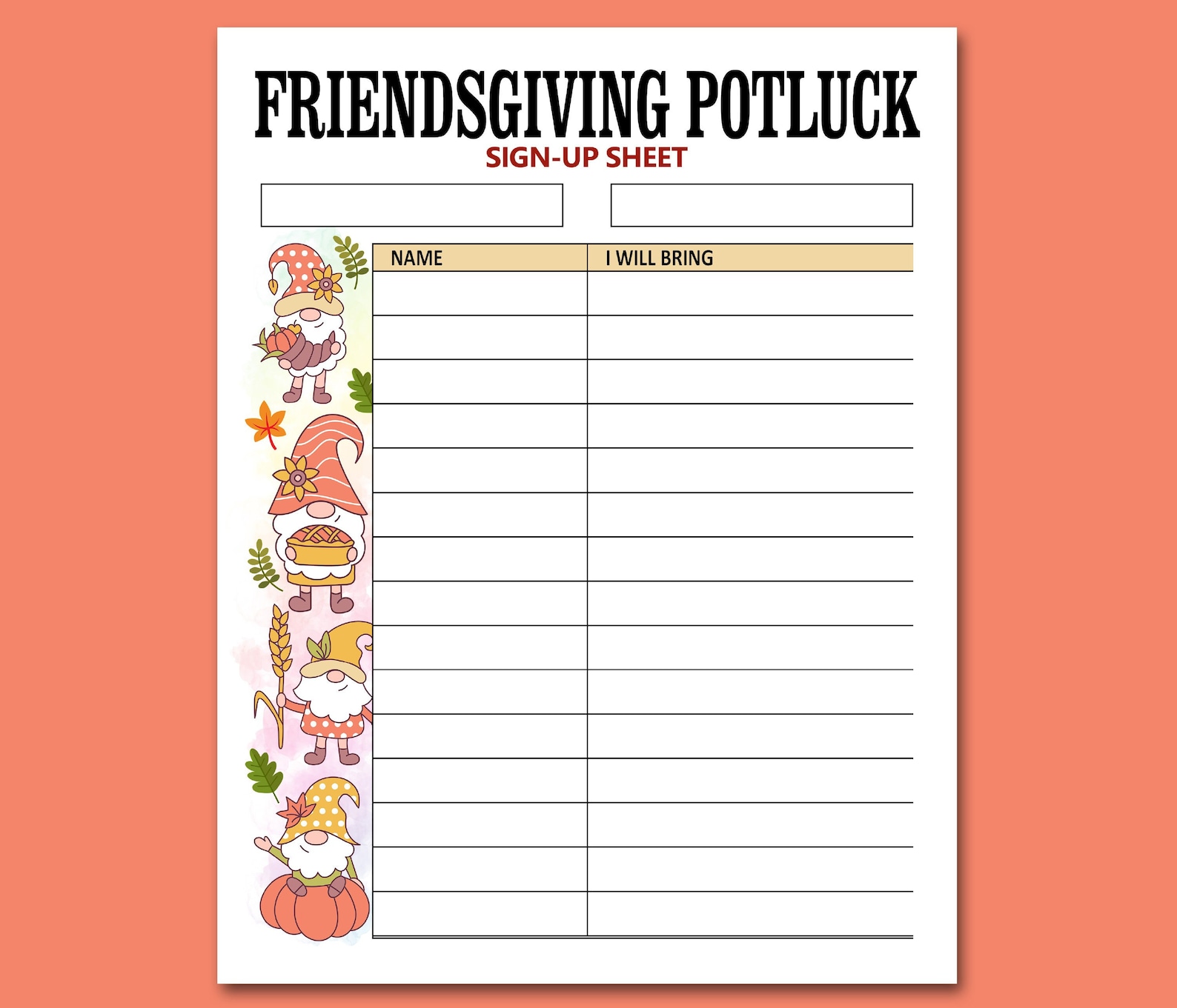 Friendsgiving Potluck Sign up Sheet Printable, Friends Thanksgiving ...