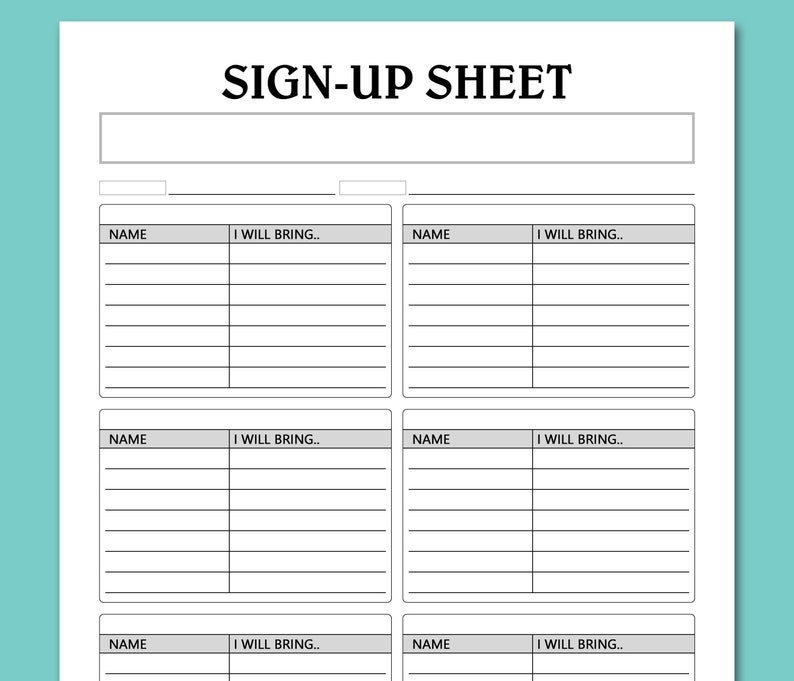 Potluck Sign Up Sheet Printable Template Sign Up Sheet Etsy
