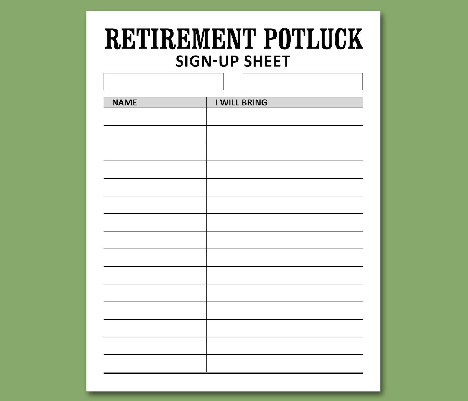 Retirement Potluck Sign up Sheet Printable Template Brunch - Etsy Canada