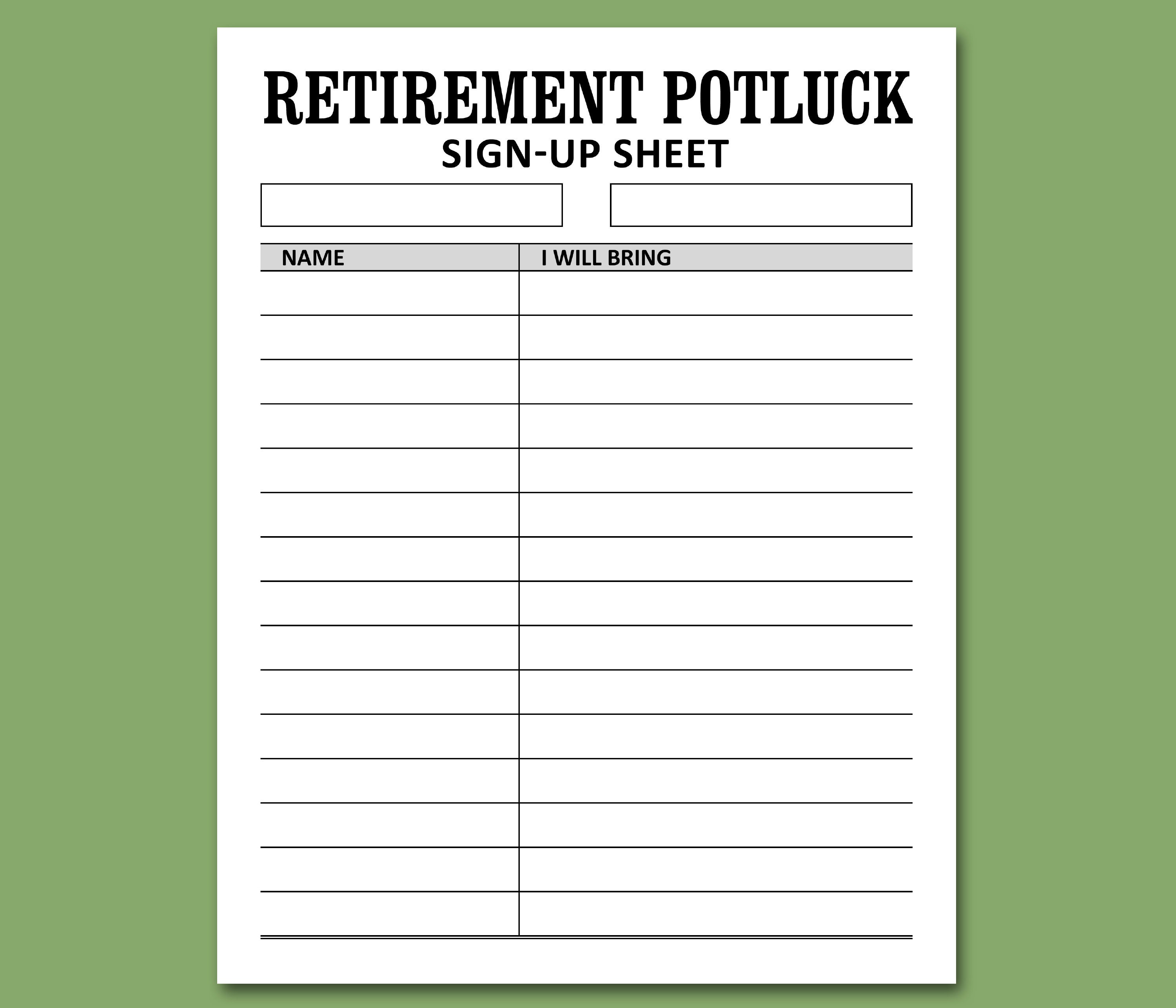 Retirement Potluck Sign up Sheet Printable Template Brunch - Etsy Canada