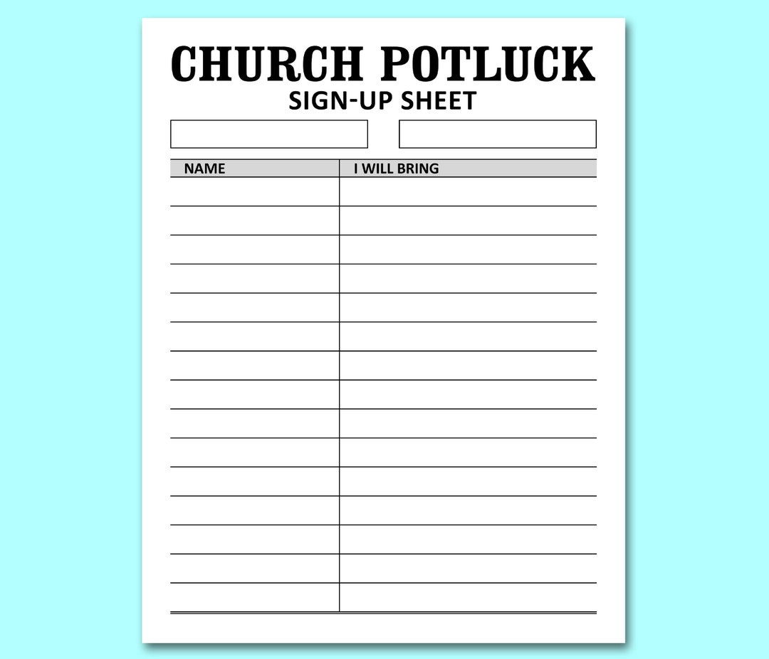 Church Potluck Sign up Sheet Printable Template, Faith Community Brunch ...