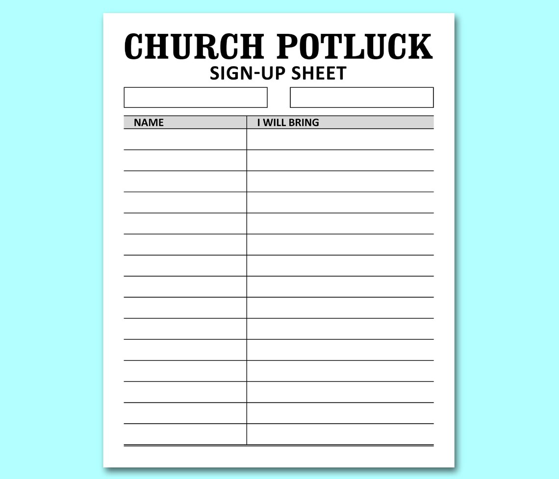 Church Potluck Sign up Sheet Printable Template, Faith Community Brunch ...