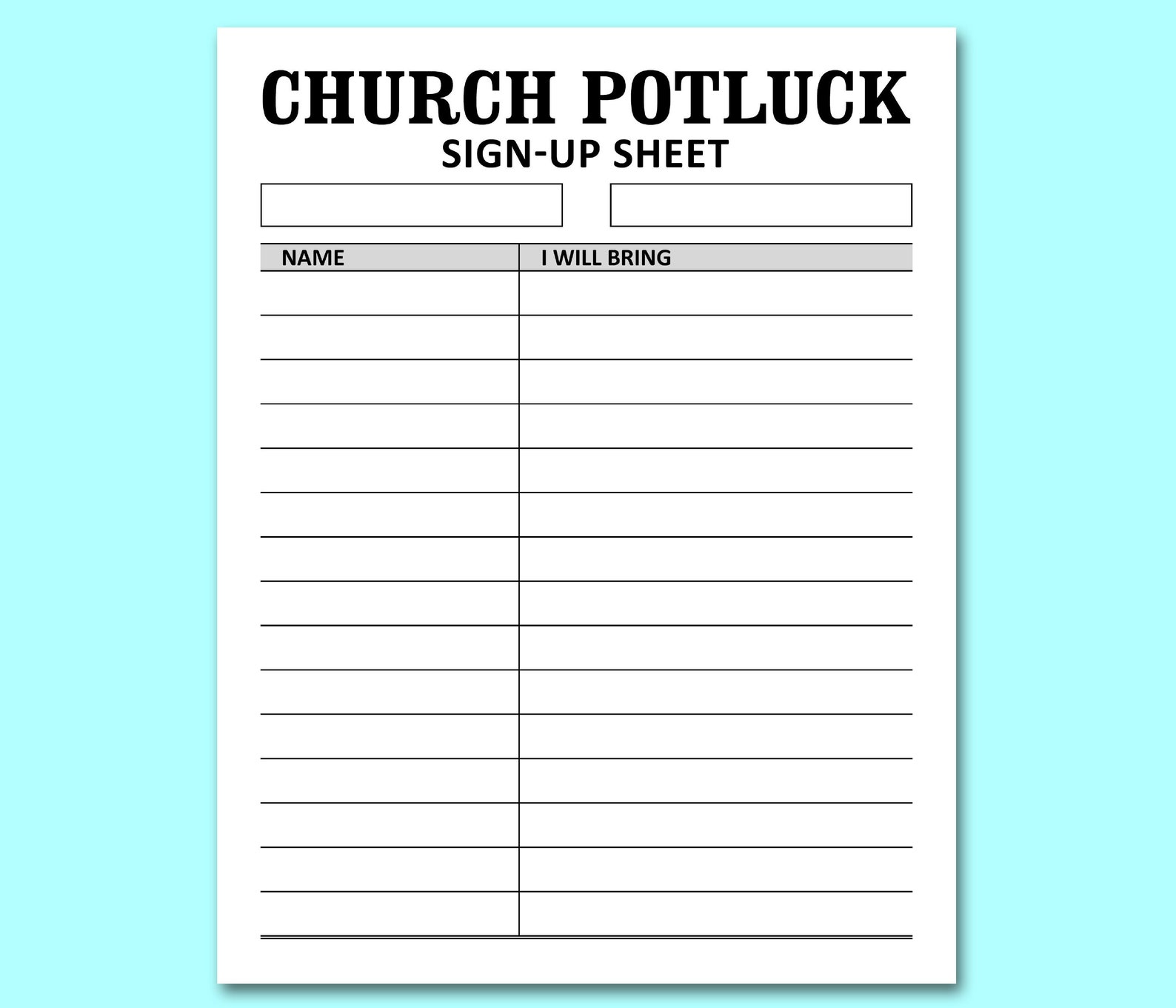 Church Potluck Sign up Sheet Printable Template, Faith Community Brunch ...