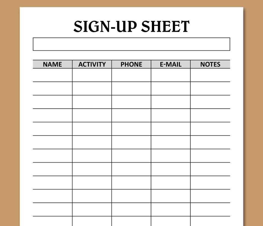 Volunteer Sign up Sheet Template Printable, Sign up Sheet for ...