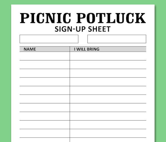 Picnic Potluck Sign up Sheet Printable Template Celebration | Etsy India