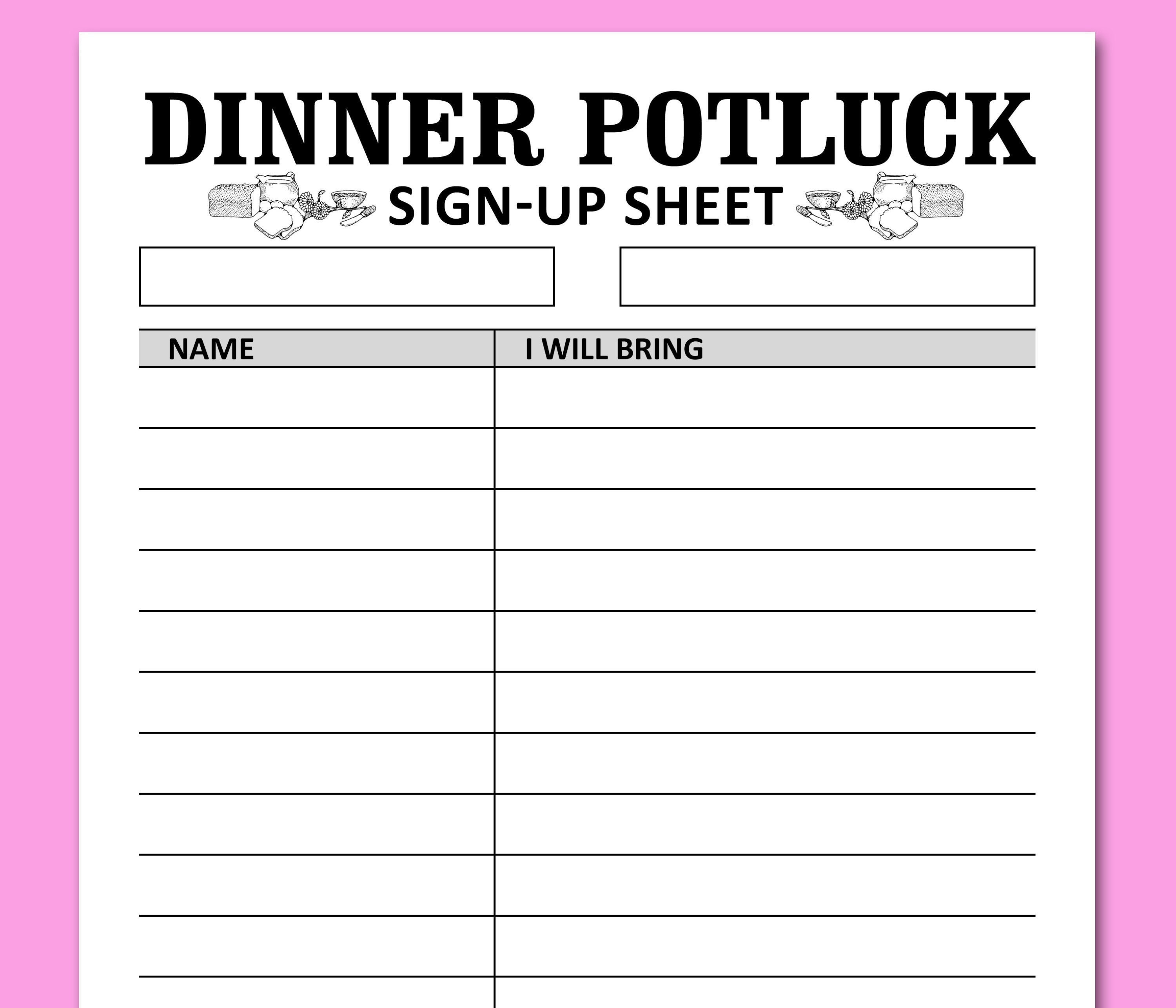 Dinner Potluck Sign up Sheet PRINTABLE Template, Office Celebration Co ...