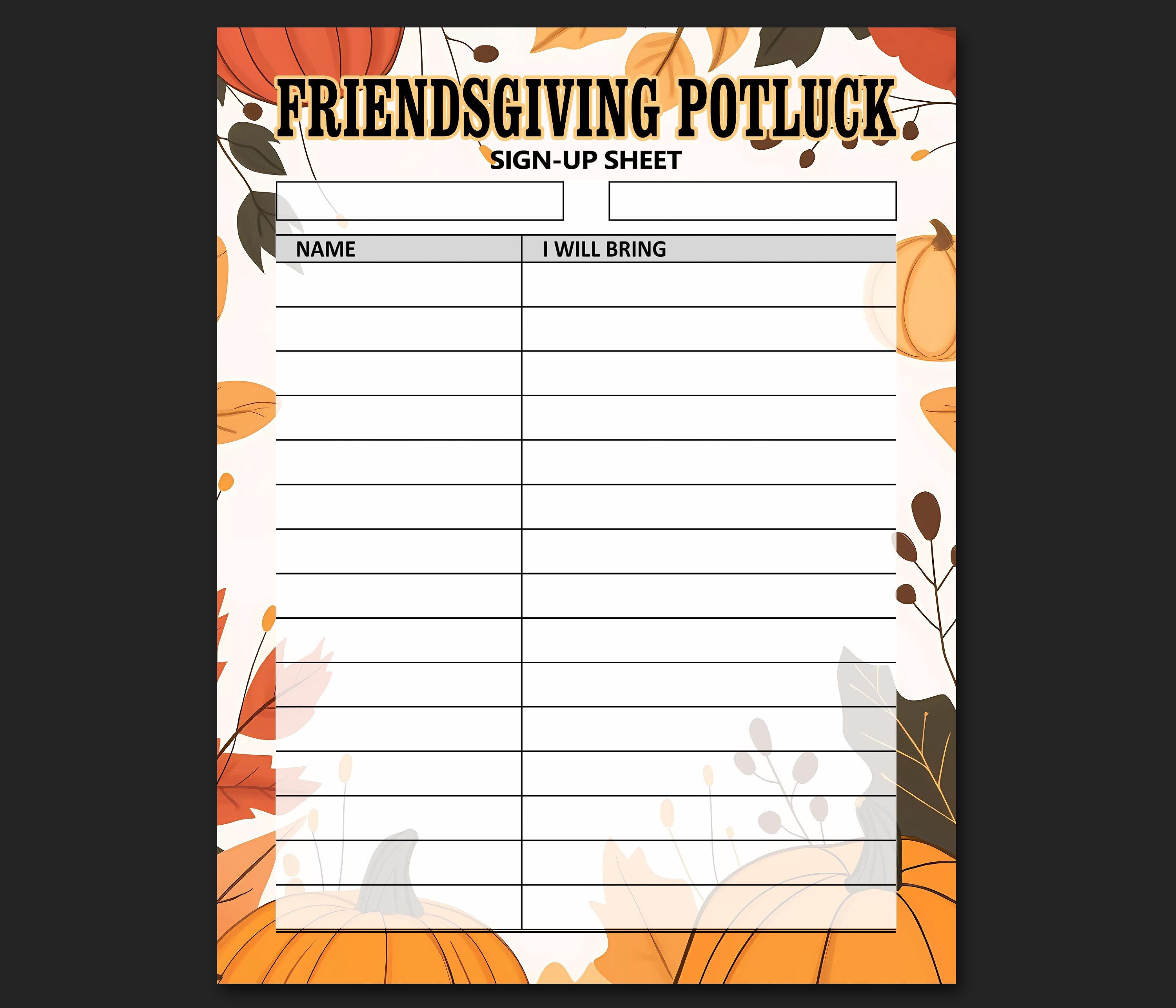 Friendsgiving Potluck Sign up Sheet Printable, Friends Thanksgiving ...
