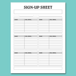 Potluck Sign up Sheet Printable Template Sign up Sheet - Etsy