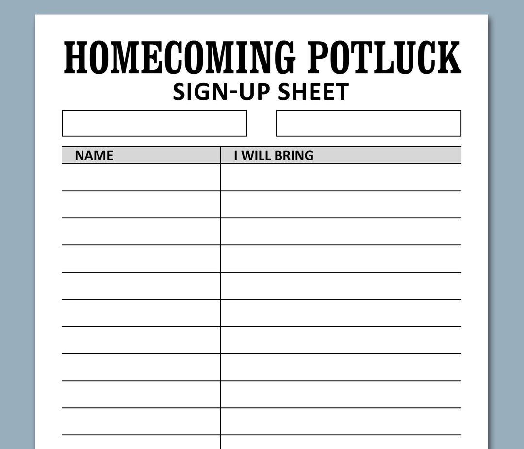 Homecoming Potluck Sign up Sheet Printable Template, Celebration ...