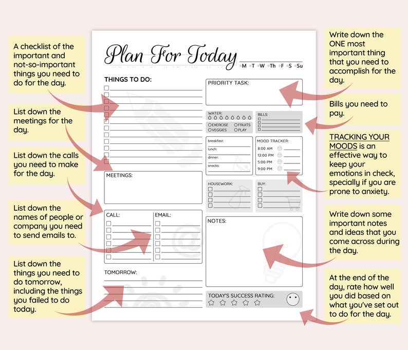 Daily Planner Printable, Mood Tracker, to Do List Printable, Today Plan ...