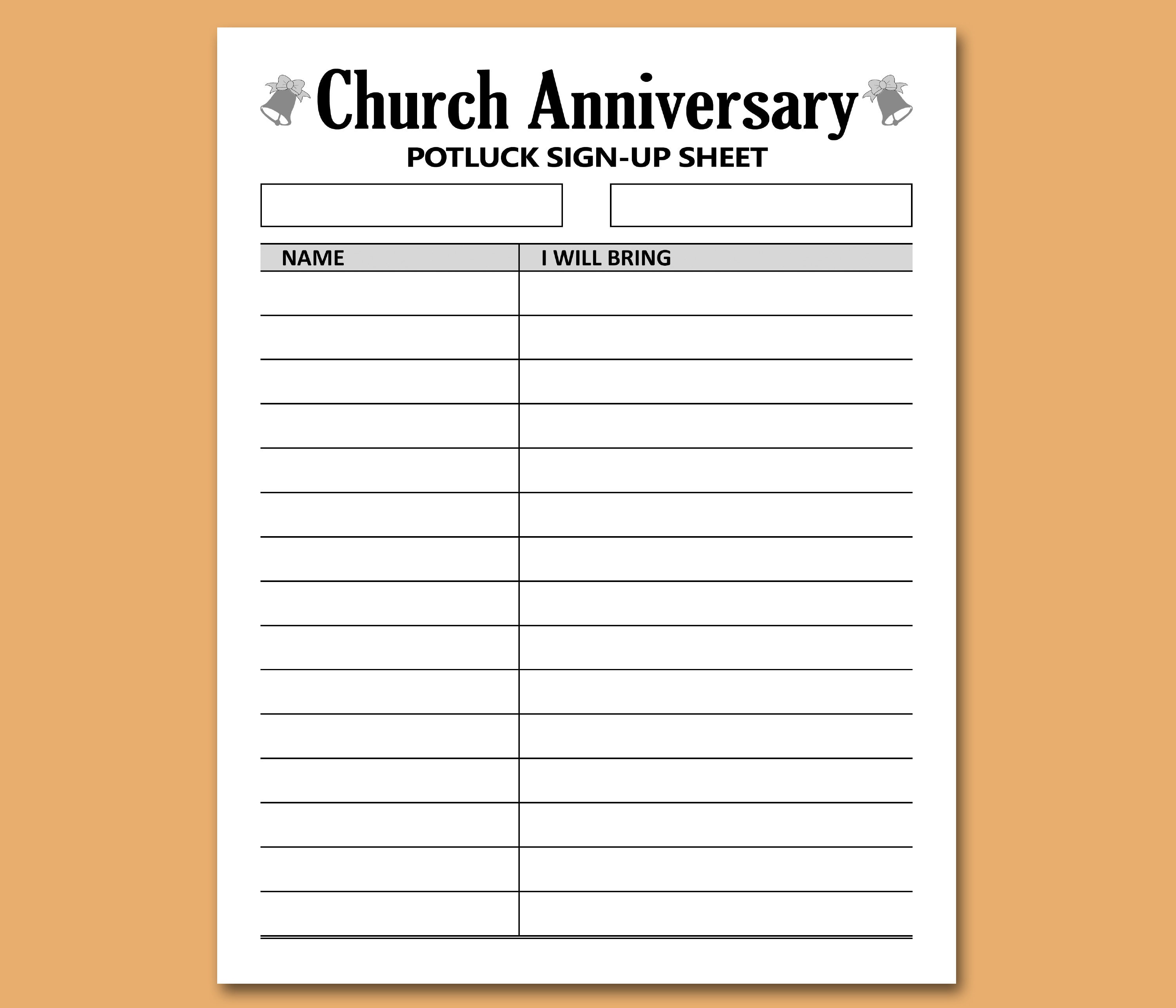 Church Potluck Sign Up Sheet Sign Up Sheets Potluck Sign Up Sheet