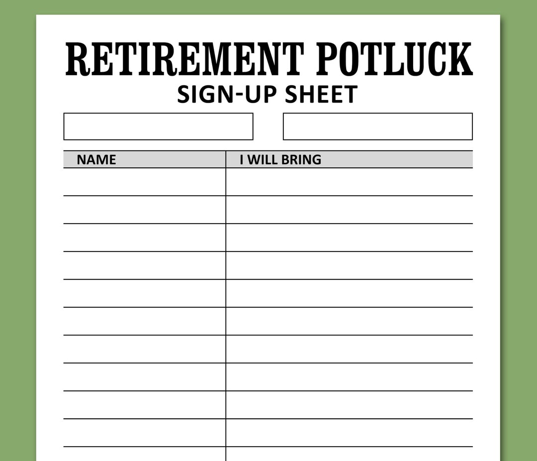 Retirement Potluck Sign up Sheet Printable Template Brunch - Etsy