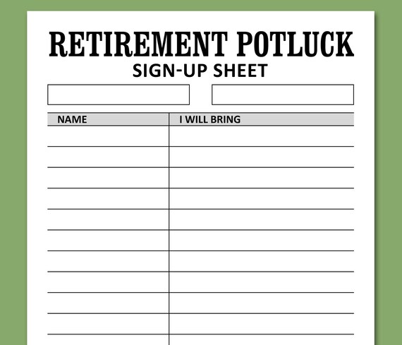 Retirement Potluck Sign up Sheet Printable Template Brunch | Etsy Canada