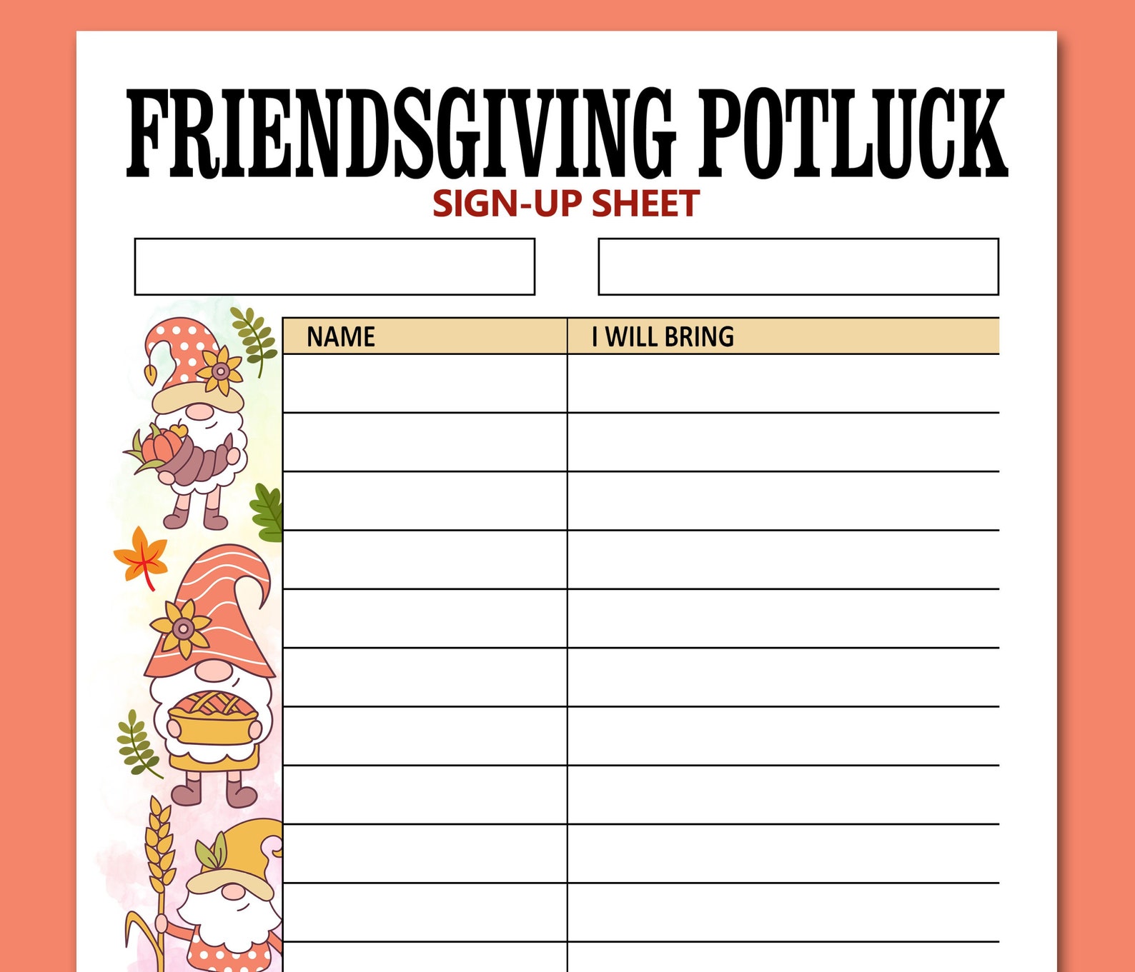 Friendsgiving Potluck Sign up Sheet Printable, Friends Thanksgiving ...