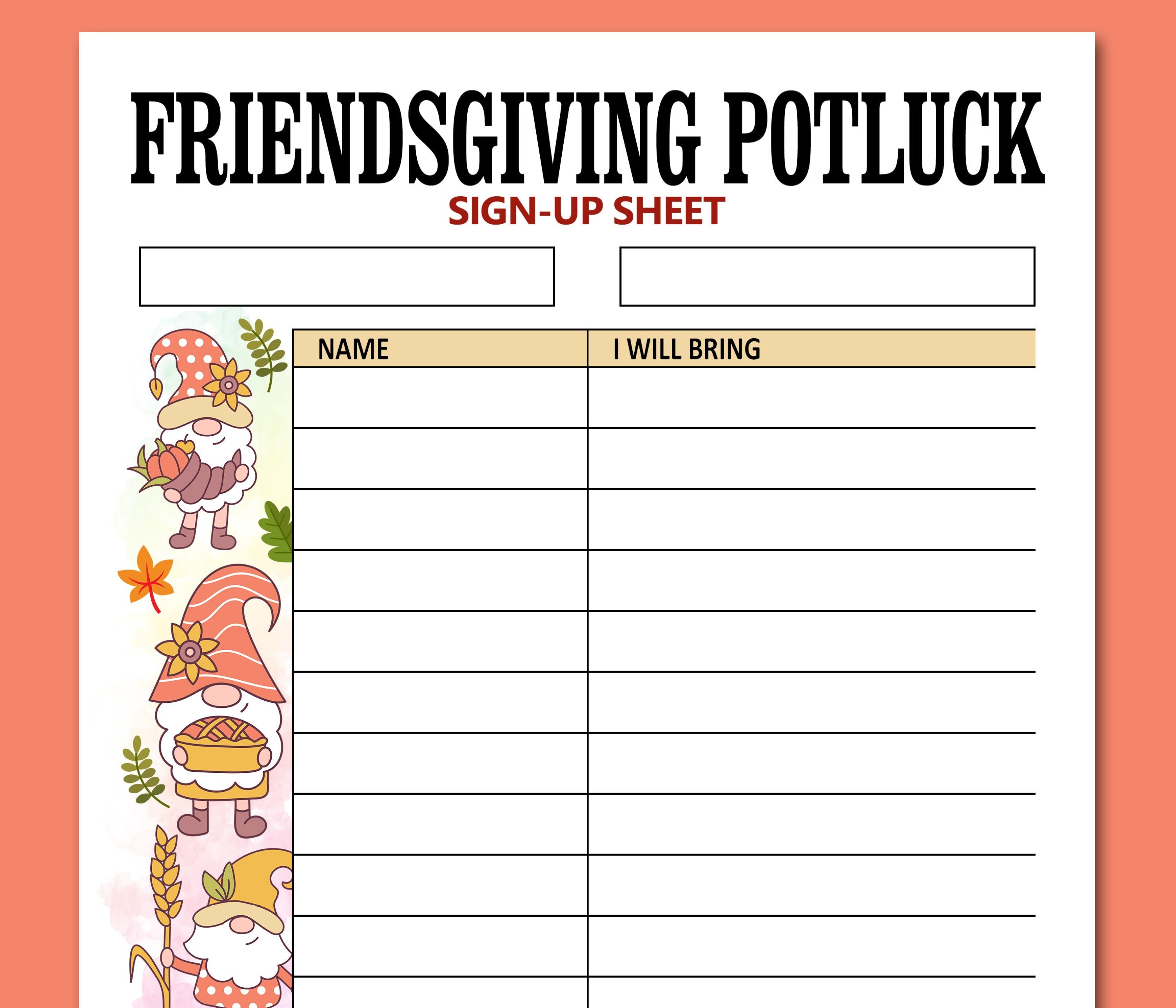 Friendsgiving Potluck Sign up Sheet Printable, Friends Thanksgiving ...