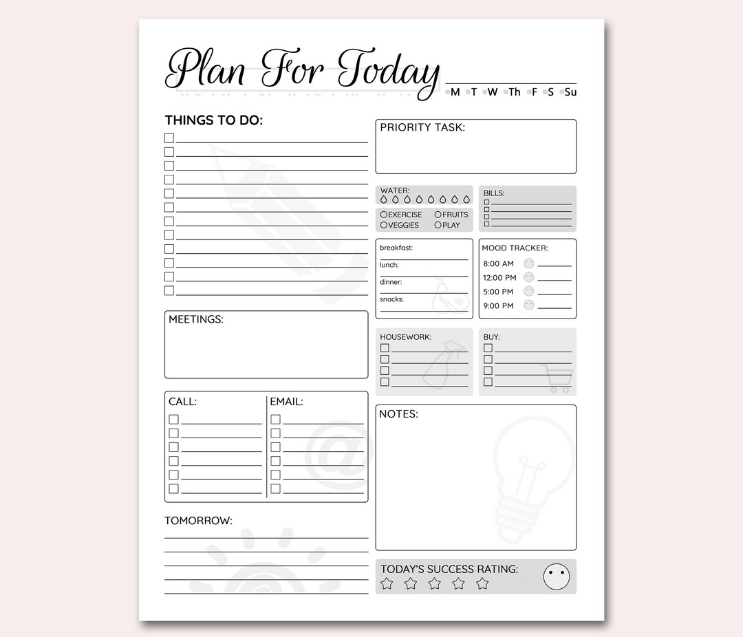 Daily Planner Printable, Mood Tracker, to Do List Printable, Today Plan ...