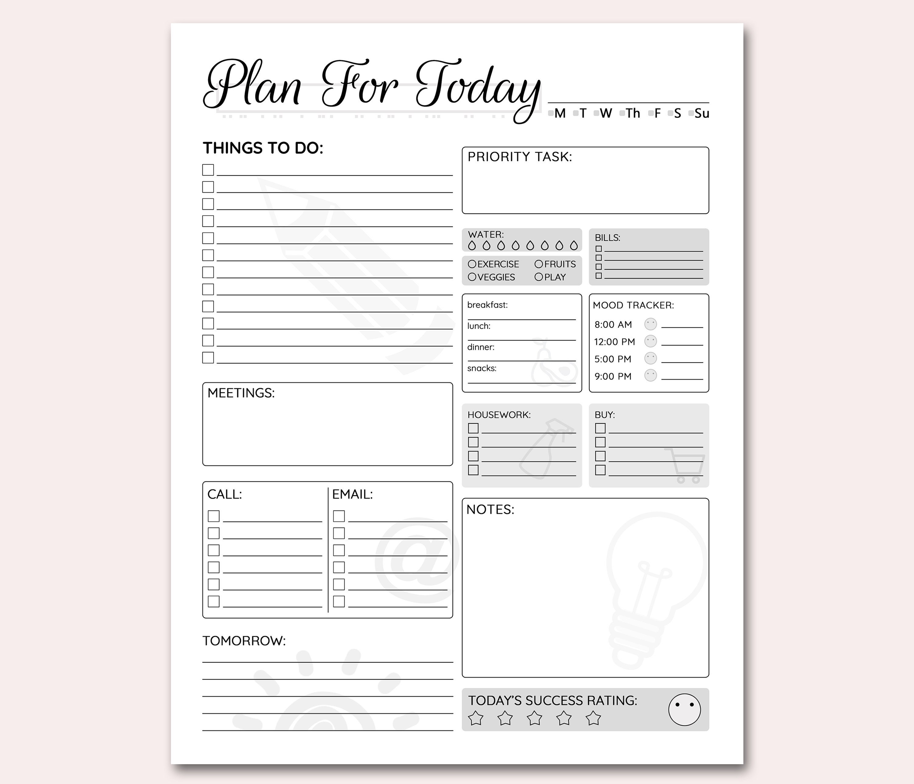 Goal Checklist Daily Plan Day Guide Printable Mini Weekly Planner 
