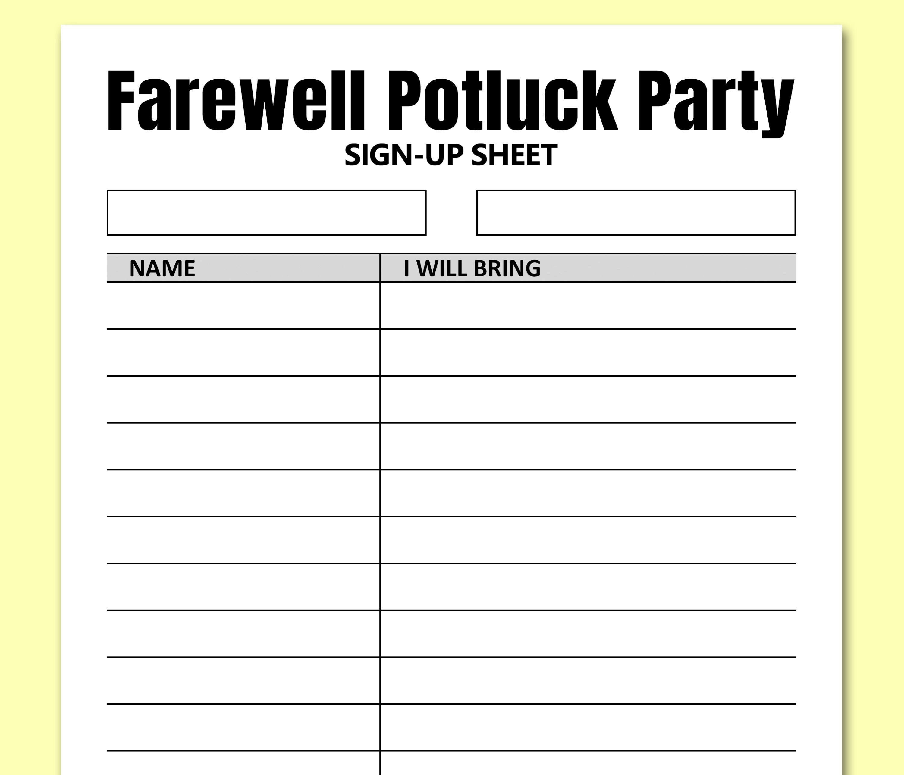 Farewell Potluck Party Sign Up Sheet PRINTABLE Signup Form Etsy Hong Kong