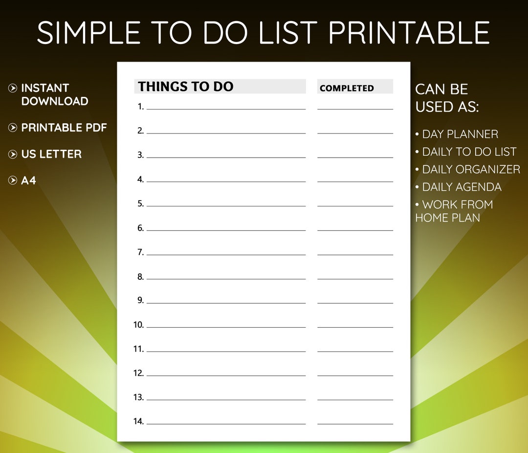SIMPLE to Do List Printable - Daily Planner Printable PDF, to Do ...